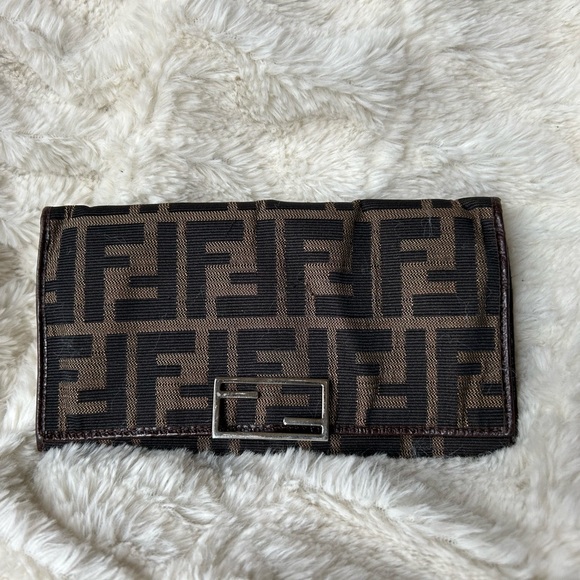 Fendi | Bags | Authentic Vintage Fendi Zucca Wallet Brown Leather ...